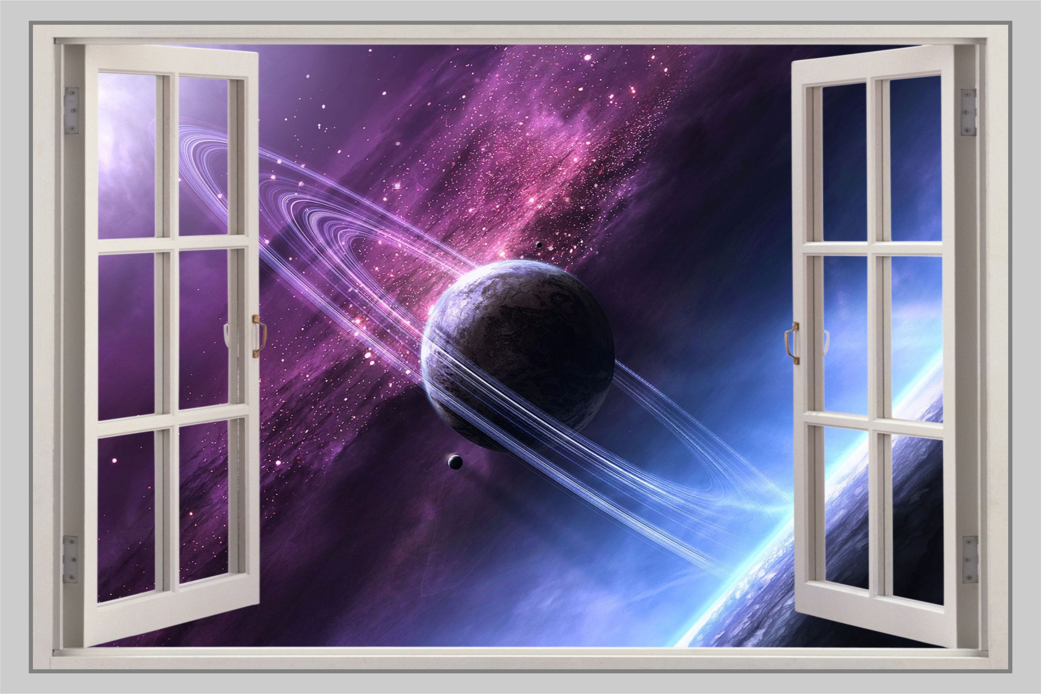 Stiker Dekorasi Dinding 3D WallArt motif Jendela Ruang Angkasa Dekorasi ...