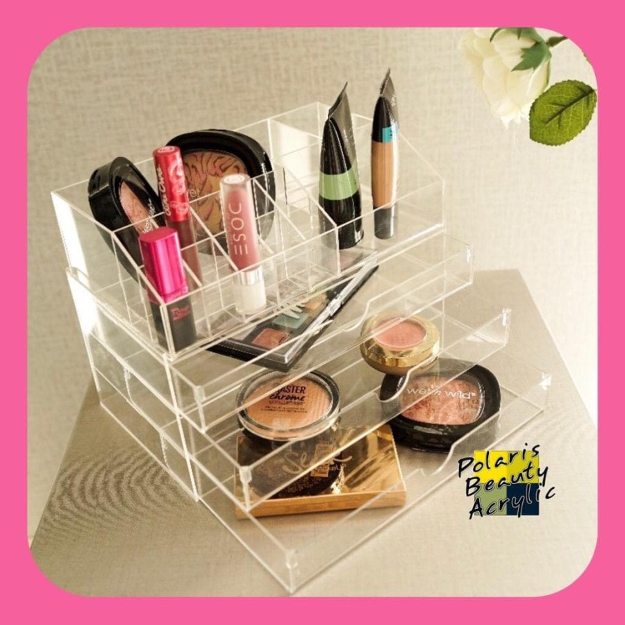 RAK KOSMETIK ACRYLIC-TEMPAT MAKEUP AKRILIK-BEAUTY CASE AKRILIK-HOTTIE ...