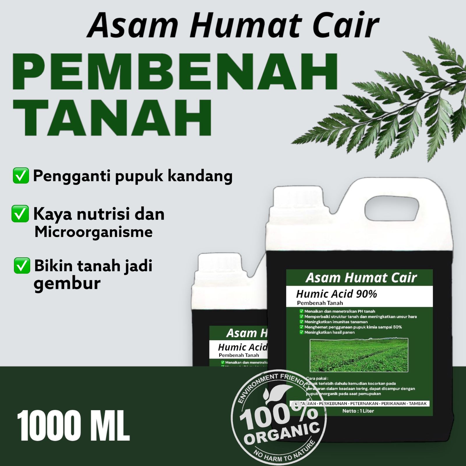 Asam humat cair plus | Asam Humat 90% | Humic Acid 1 Liter Pupuk Pembenah Tanah Organik | Lazada ...