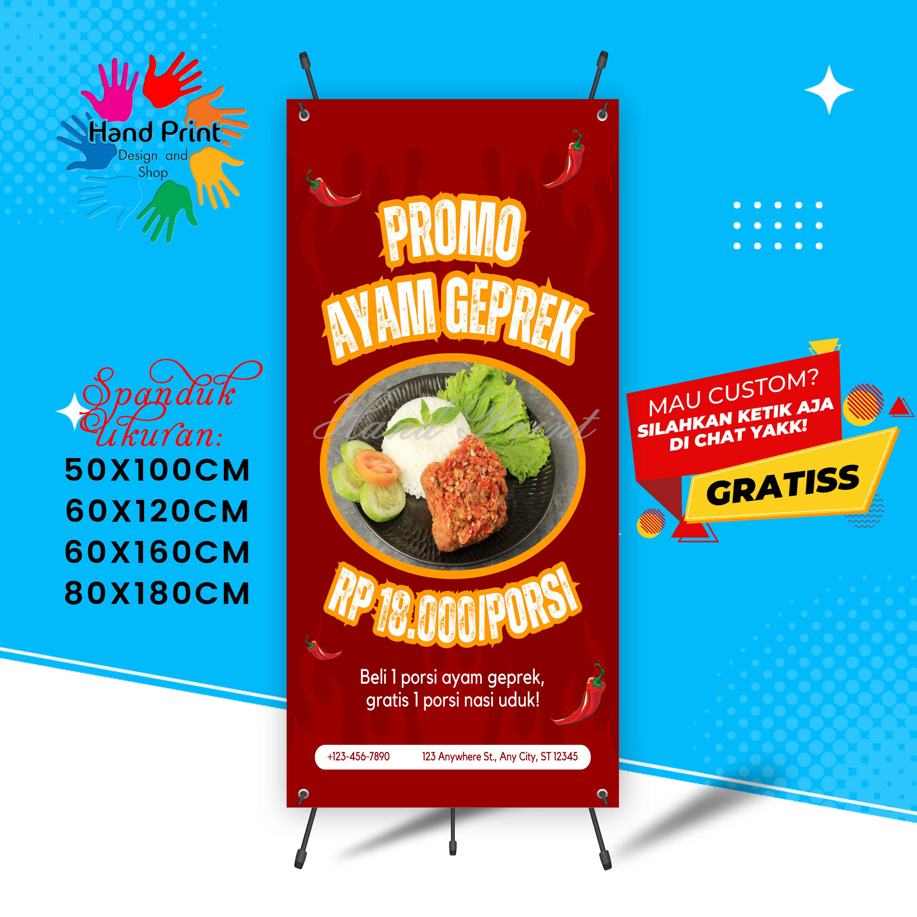 Cetak Spanduk Banner Jualan Ayam Geprek Merah MMT Spanduk Custom 60x160 ...