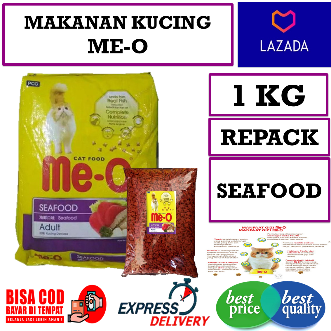Makanan Kucing Meo Seafood Kemasan 1 kg Me-o seafood Me o repack ...