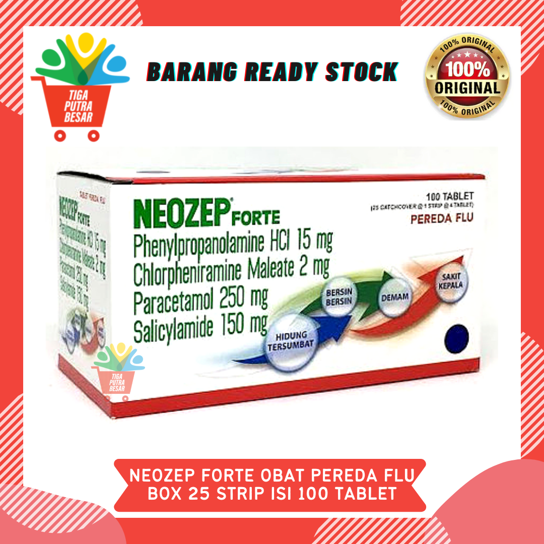NEOZEP FORTE BOX 25 STRIP 100 TABLET / OBAT FLU SAKIT KEPALA DEMAM ...