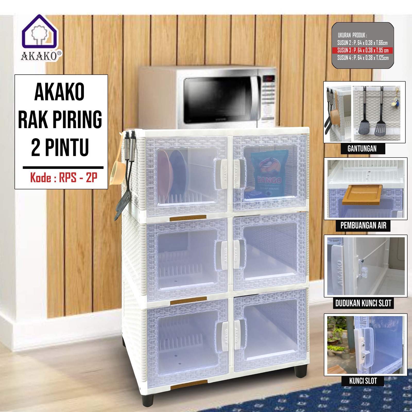 AKAKO Rak piring susun/rak mangkuk dan piring/rak penyimpanan gelas/rak ...