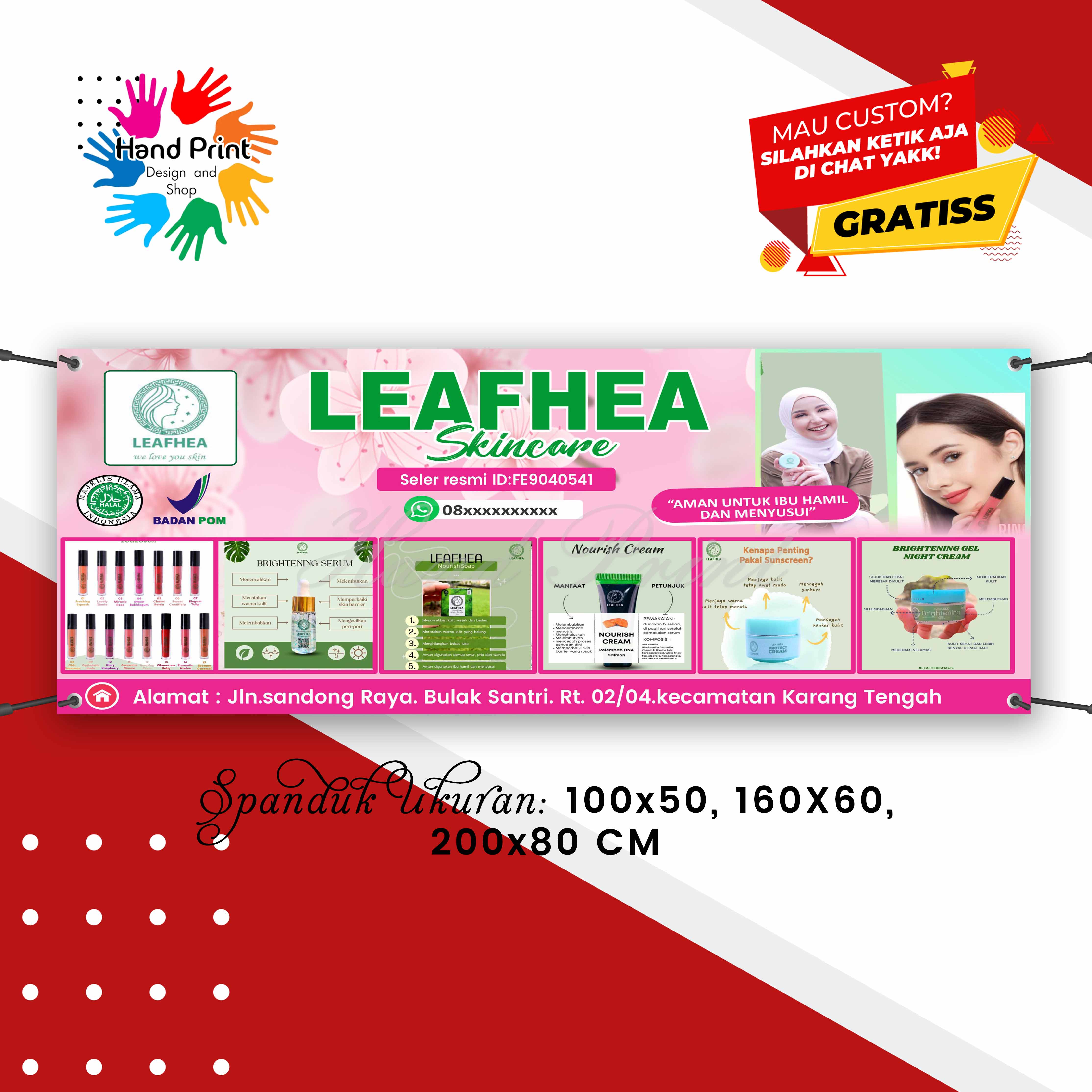 Cetak Spanduk Banner Leafhea Skincare Produk Kecantikan MMT Spanduk ...