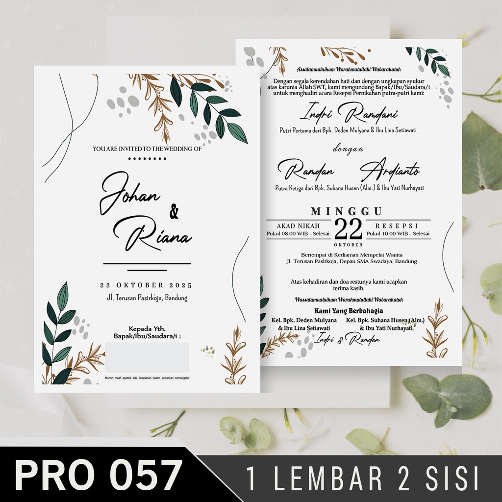 (100PCS) PRO 057 Varian 1 Lembar 2 Sisi - Cetak Undangan Pernikahan ...