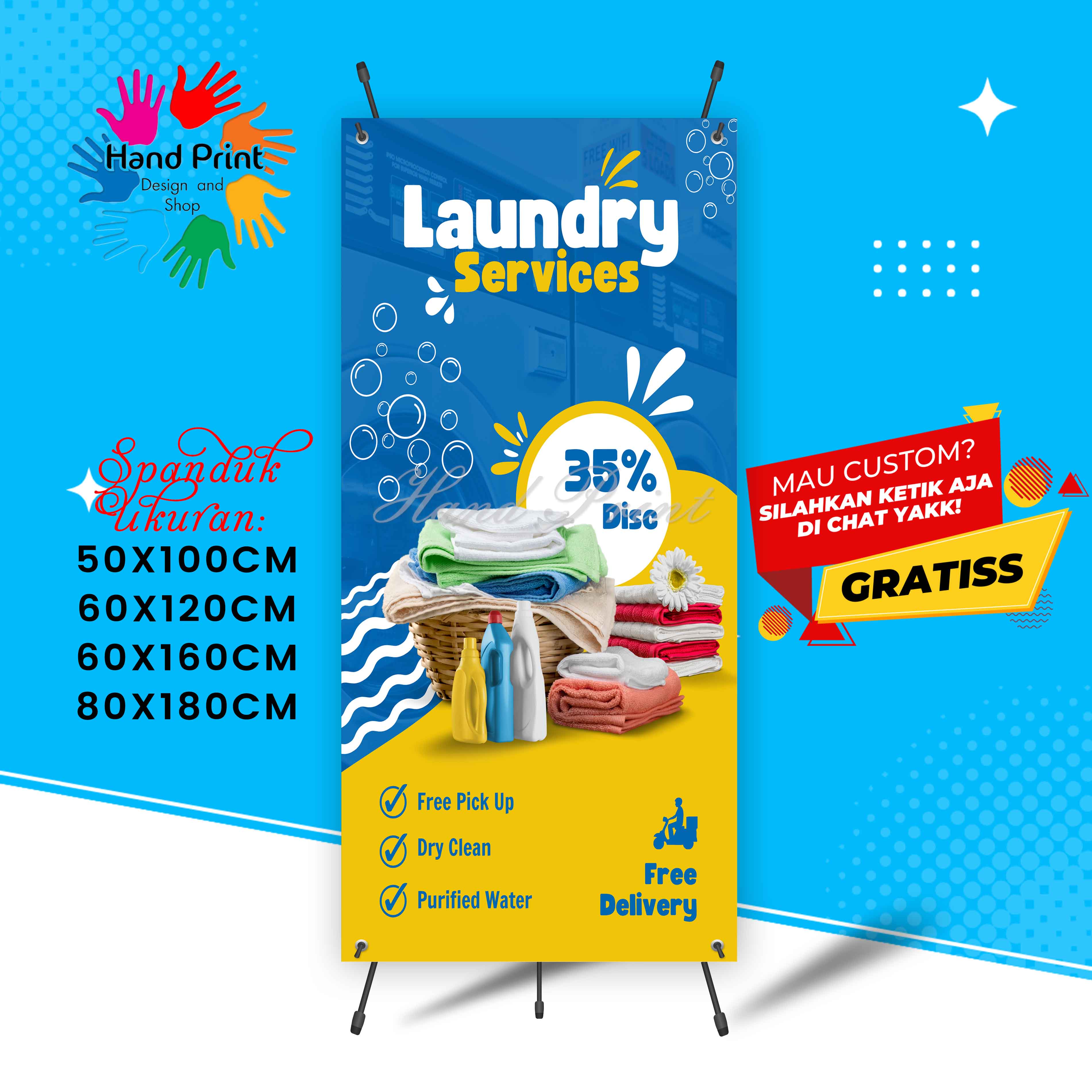 Cetak Spanduk Banner Laundry Service Biru Kuning MMT Spanduk Custom ...