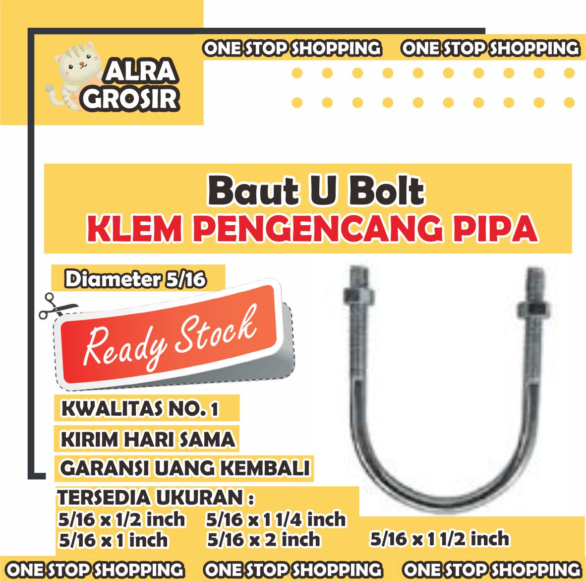 baut U BOLT 5/16 lebar 1/2" - 3/4" - 1" - 1 1/4" - 1 1/2"- 2 inch ...