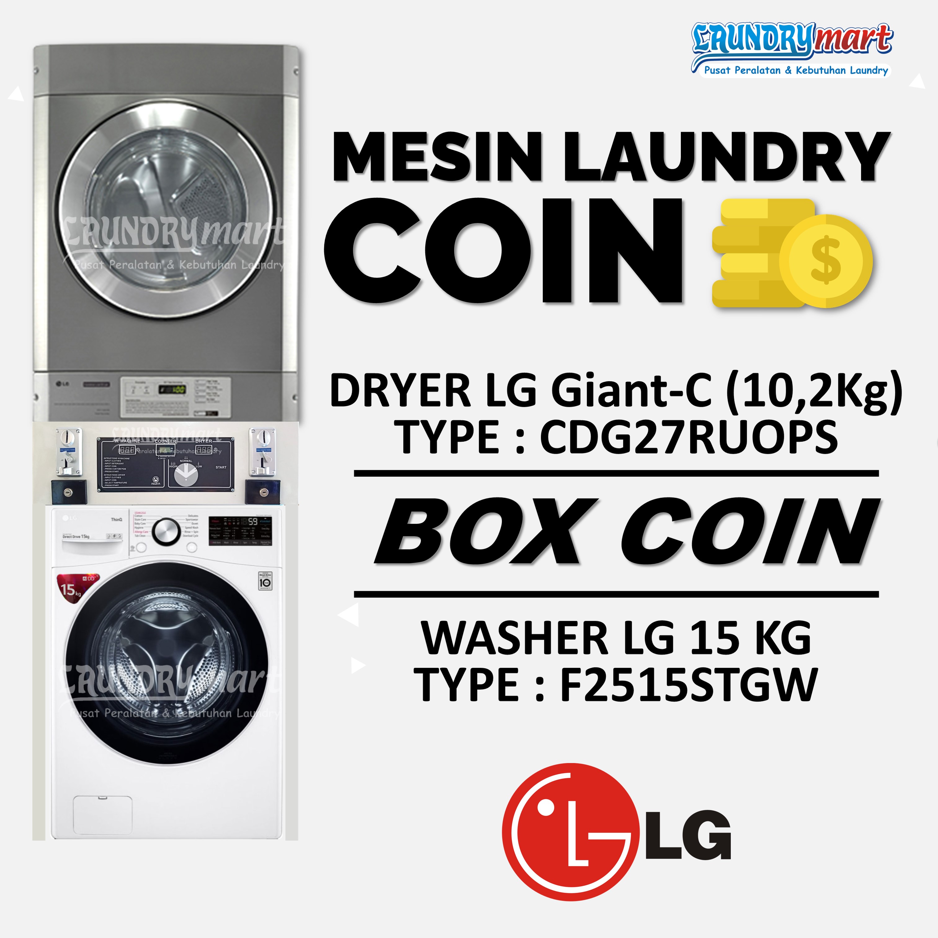 MESIN LAUNDRY STACKED WASHER LG 15 Kg + DRYER LG GIANT C | Lazada Indonesia