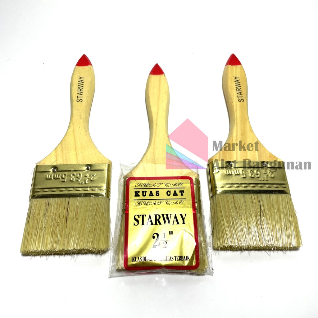 Kuas Cat 2 1/2“ Gagang Kayu / Koas Lukis Cat Tembok Gagang Kayu 2,5 ...