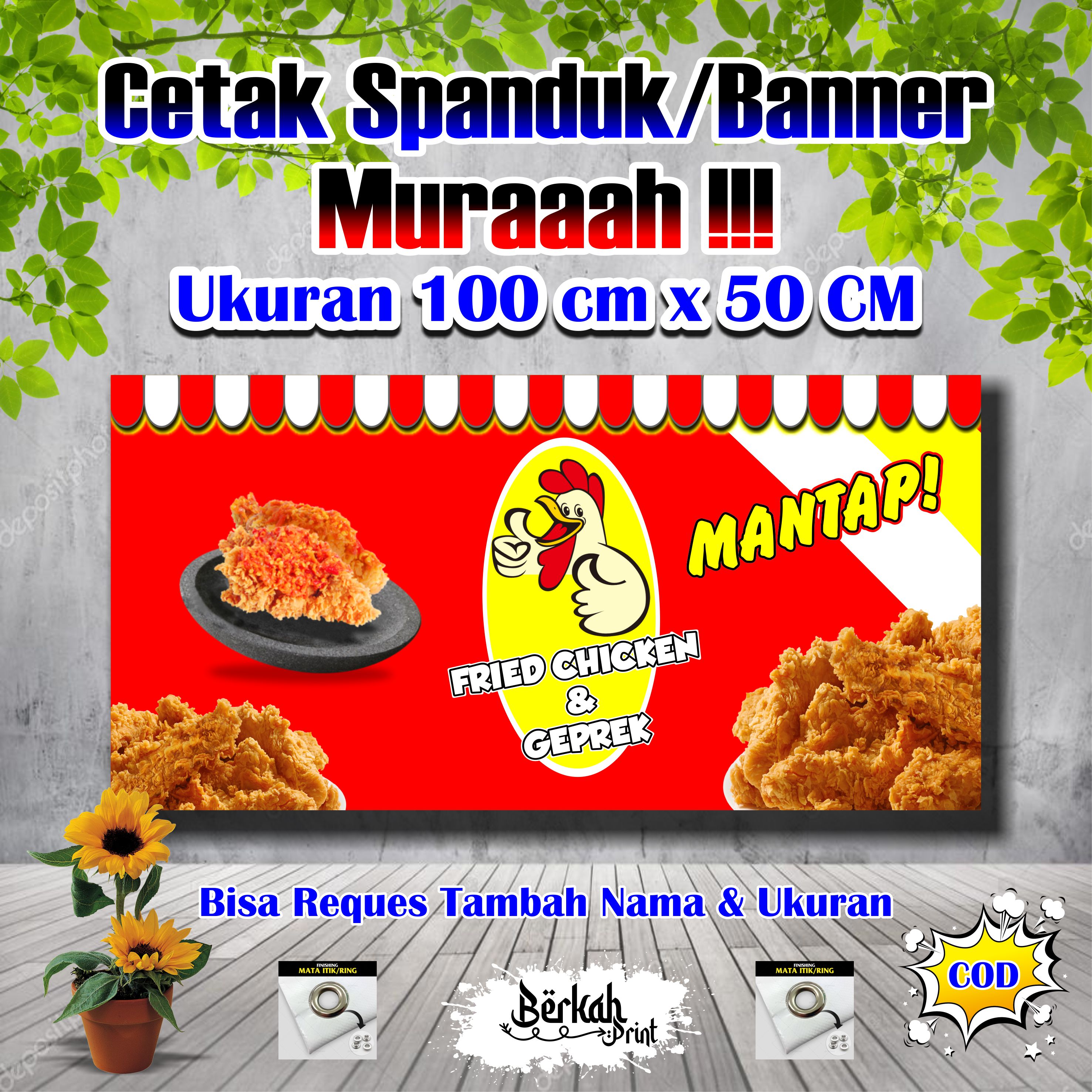 Spanduk Banner Fried Chicken & Geprek Ukuran 100 cm x 50 cm | Lazada ...