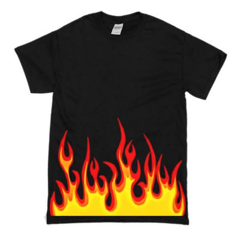 Promo - Kaos Motif Api Black On Fire - Baju Hitam Pria Rapper Oversize ...