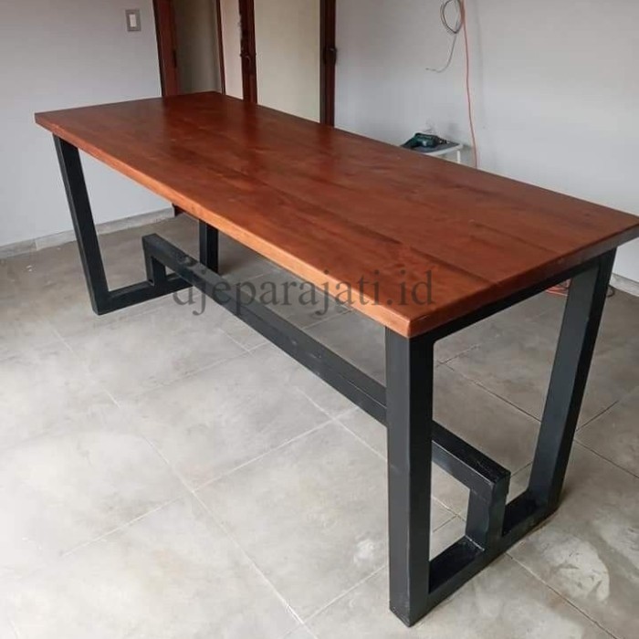 meja bar cafe minimalis top kayu jati kombinasi rangka besi terbaik ...