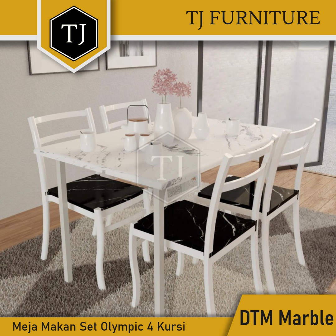 Olympic Set Meja Makan Motif Marmer dan 4 Kursi / Dining Table and 4 ...