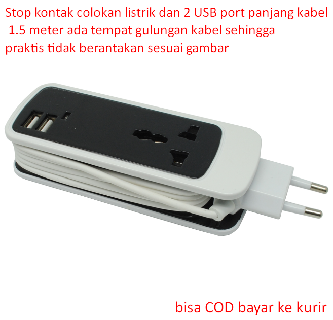 Stop kontak colokan listrik dan 2 USB port panjang kabel 1.5 meter ada ...
