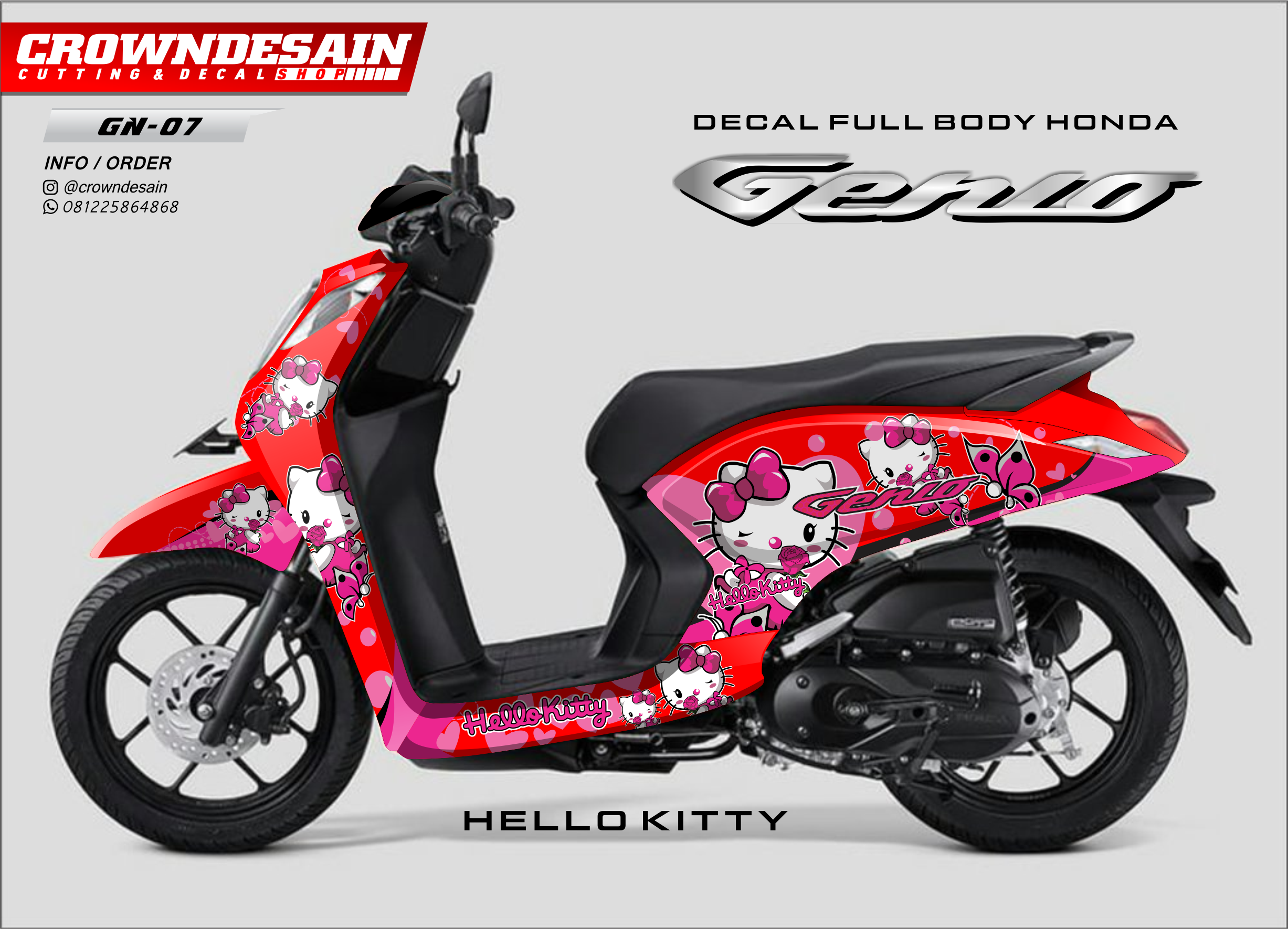 Decal Fullbody Genio Motif Hello Kitty Pink - Sticker Striping Decal ...