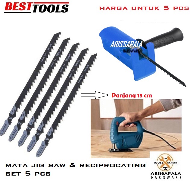 Mata Jig Saw Set 5 pcs Mata Gergaji Mesin Jigsaw Reciprocating Panjang ...