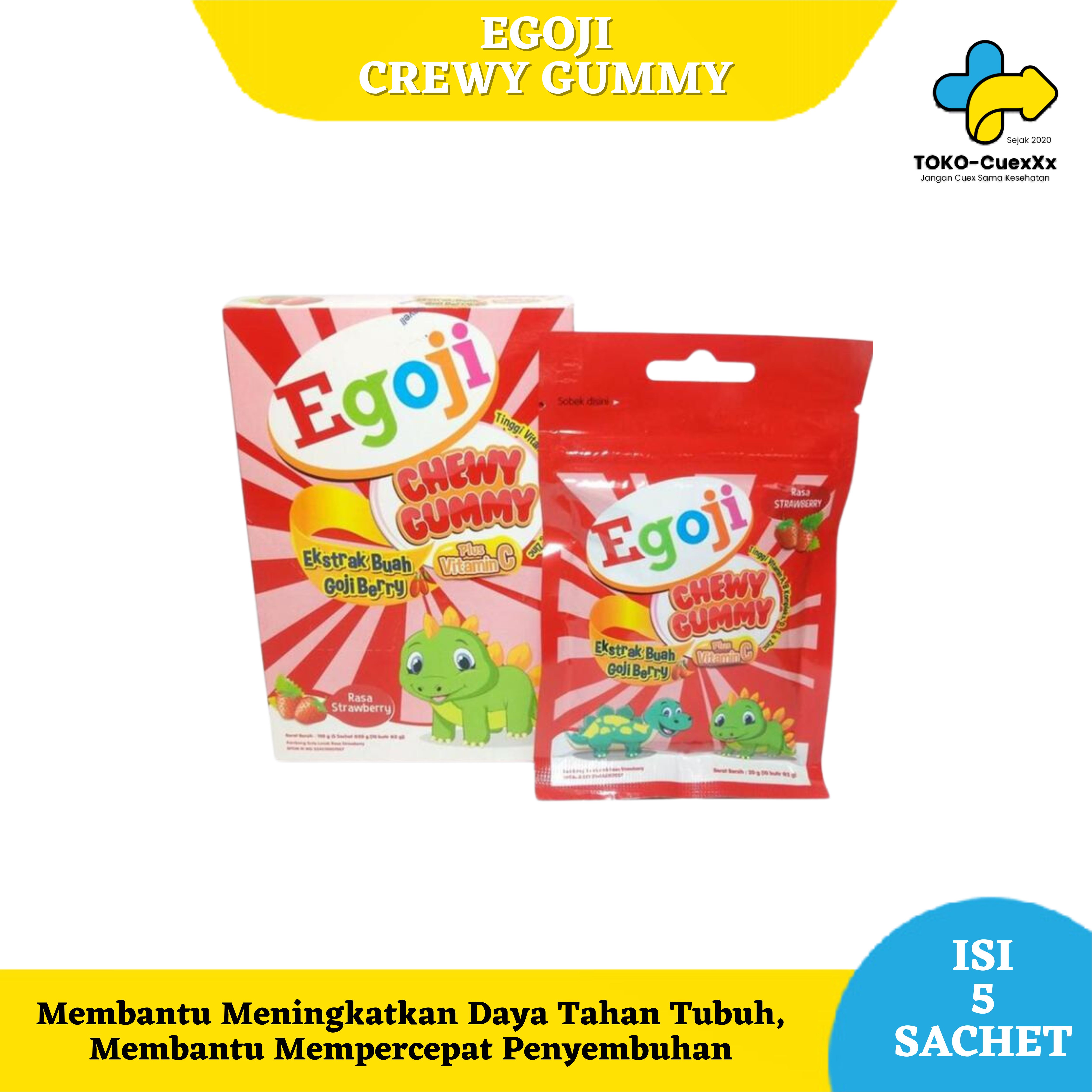 Egoji Chewy Gummy Rasa Strawberry 1 box isi 5 sachet | Lazada Indonesia