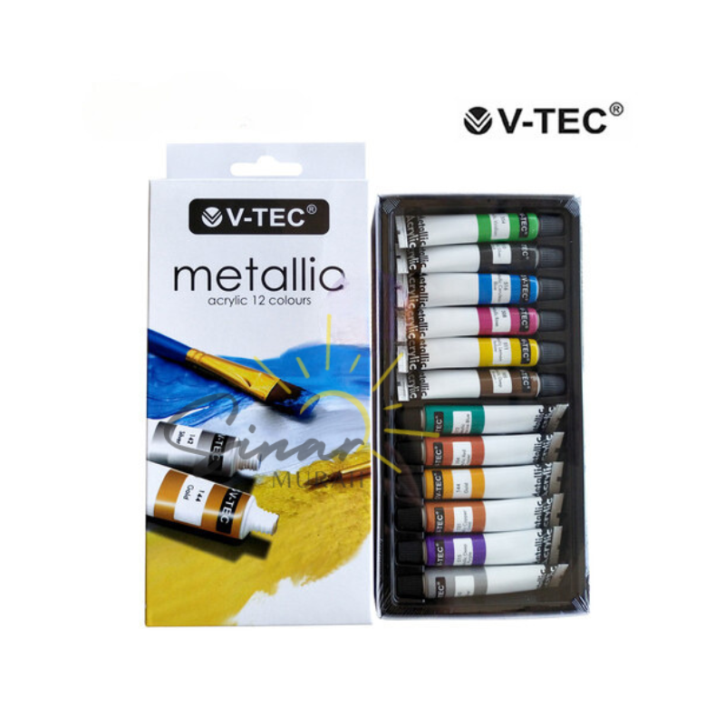 Cat Acrylic Metallic Colour VTEC Cat Akrilik 12 Warna 6ml V-Tec ...