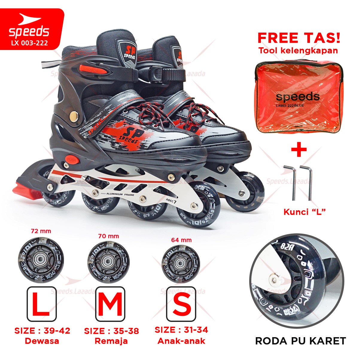 SPEEDS Sepatu Roda Anak dewasa Inline Roda Full Karet barang impor ...