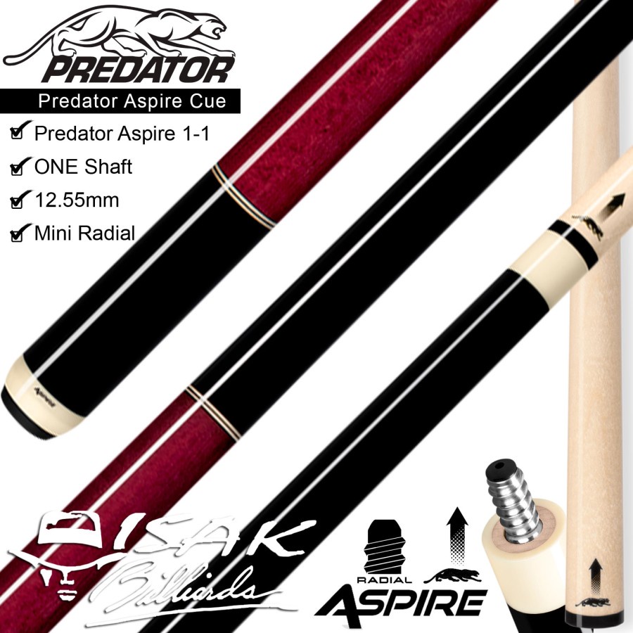 Predator Aspire 1-1 Pool Cue | low Deflection Radial Stick Billiard ...