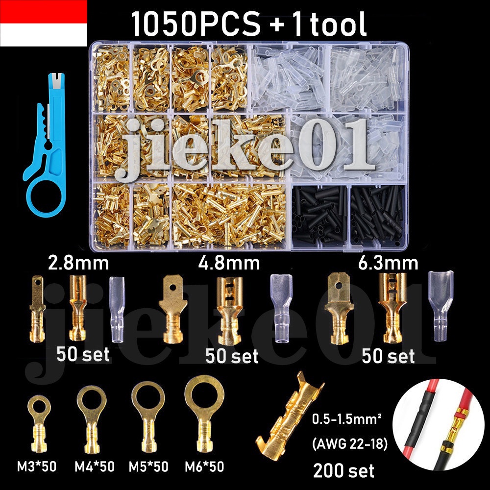 1051PCS Terminal Sekun Soket Skun Kabel Gepeng/Terminal Insulated/Skun ...