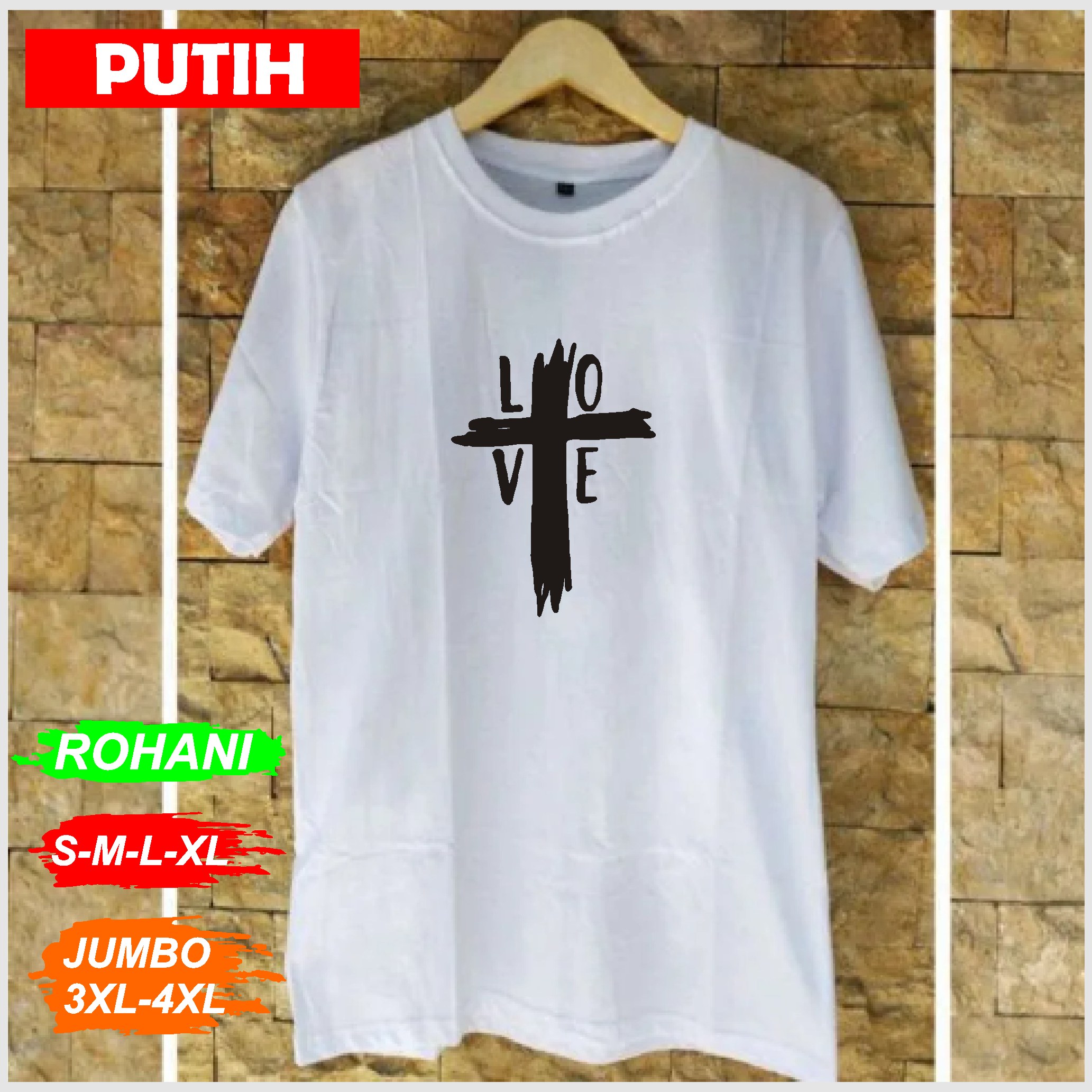 KAOS DISTRO SALIB TULISAN LOVE Pakain Pria Unisex T-Shirt Kaos Rohani ...