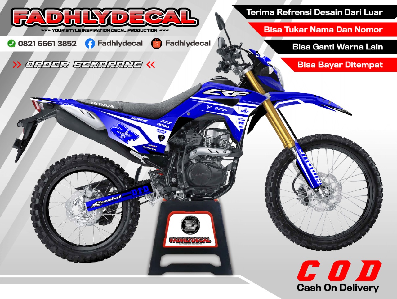 DECAL CRF 150L Biru Putih dengan pilihan warna lain Sticker Fullbody ...