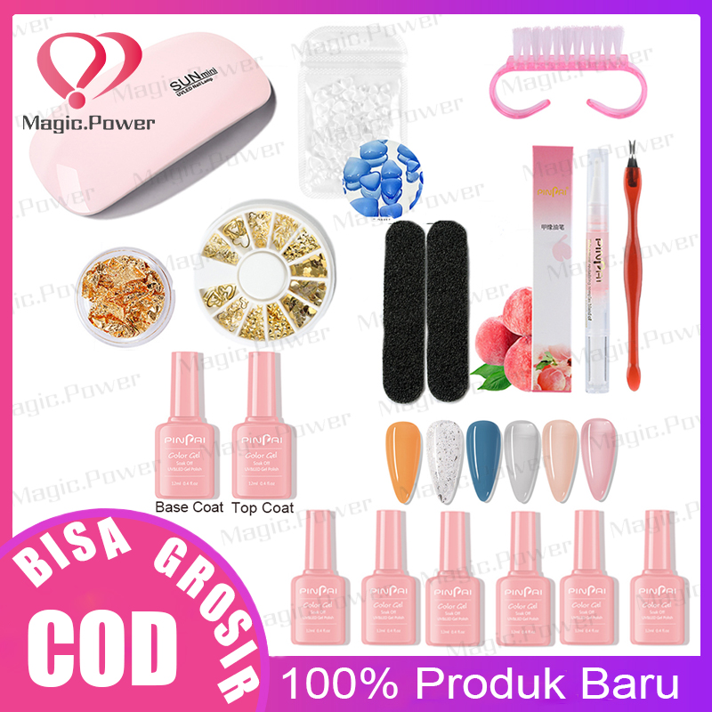 Alat kutek kuku nail art set Kutek Gel Lampu Kuku UV 6 Warna Cat Kuku Gel, Set Peralatan Manikur ...