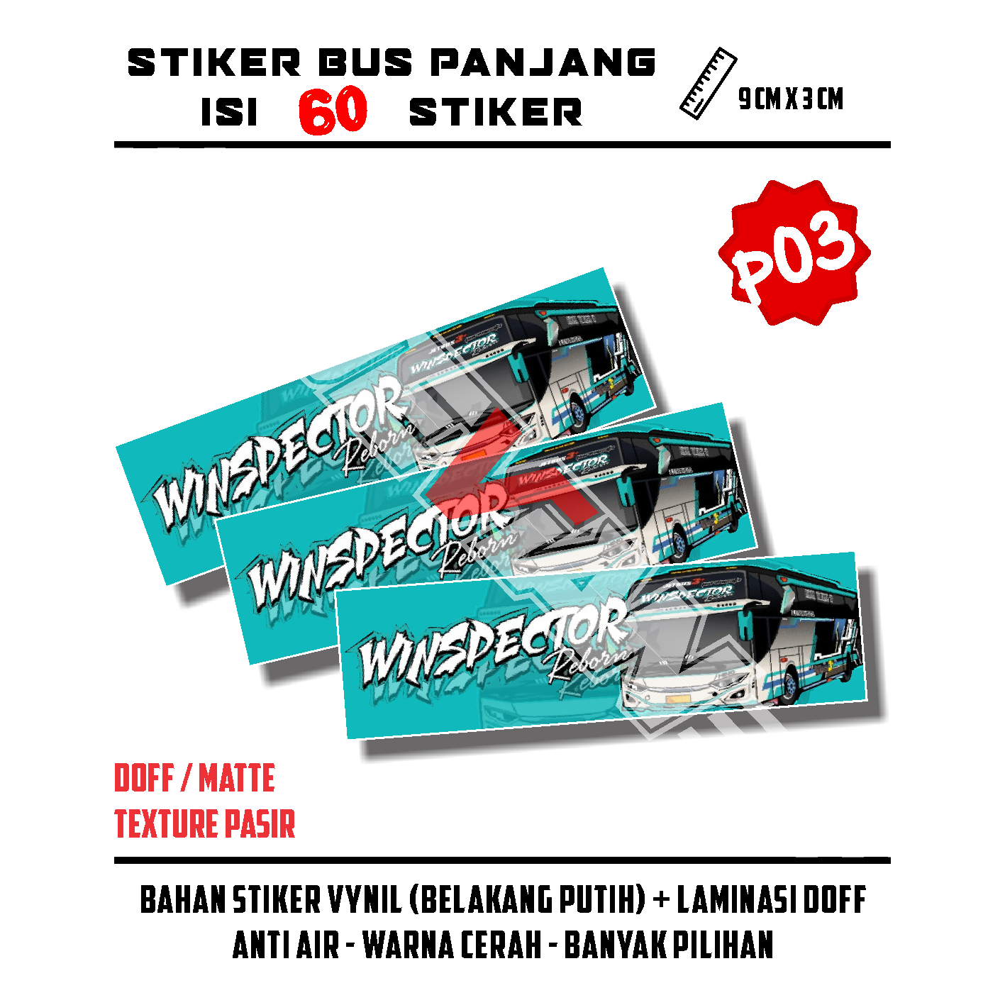 stiker bus winspector (03) isi 60 stiker panjang | anti air warna cerah ...