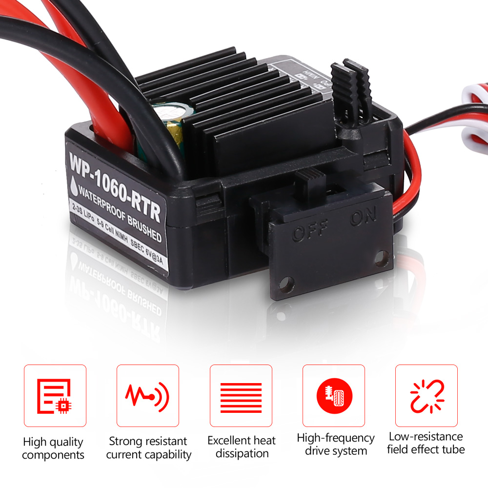 GoolRC 60A Waterproof Brushed ESC Speed Controller for 1/10 4WD RC Car ...