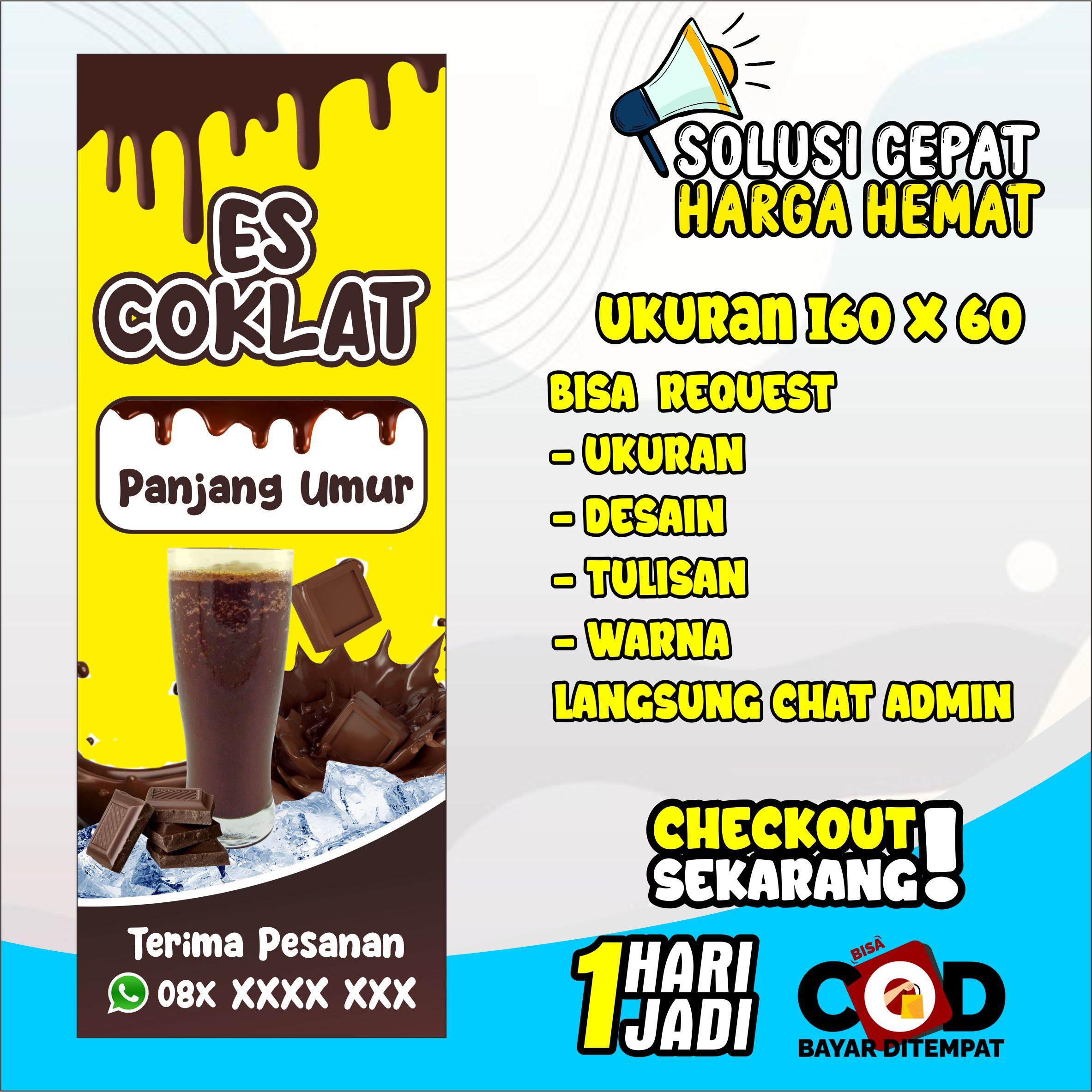 Spanduk/Banner Berdiri Es Coklat Viral Custom 1 Hari Jadi | Lazada ...