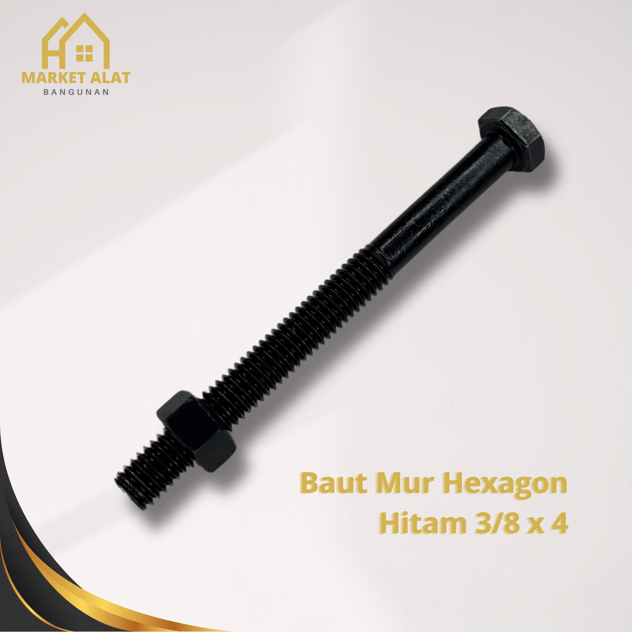 Baut Mur Hexagon 3/8 x 4 UNC Baja Hitam Kunci 14 / Full Set Baut Hex ...