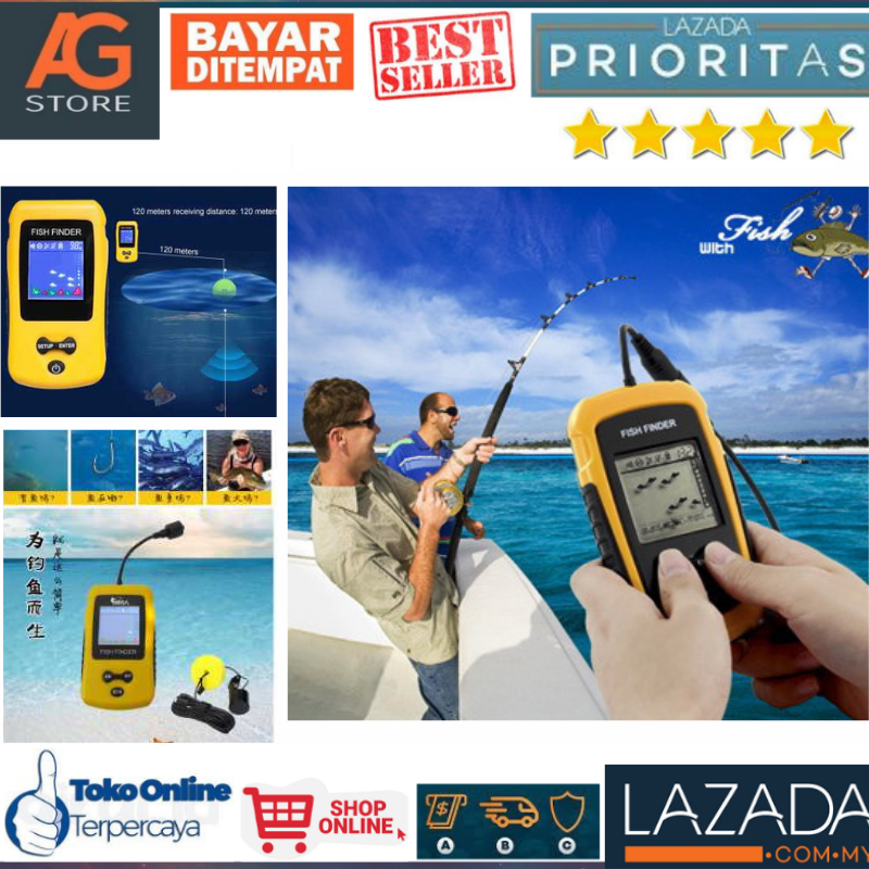 (DIJAMIN ORI) Alat Pelacak Ikan Portable Sonar Fish Finder Range 100M ...