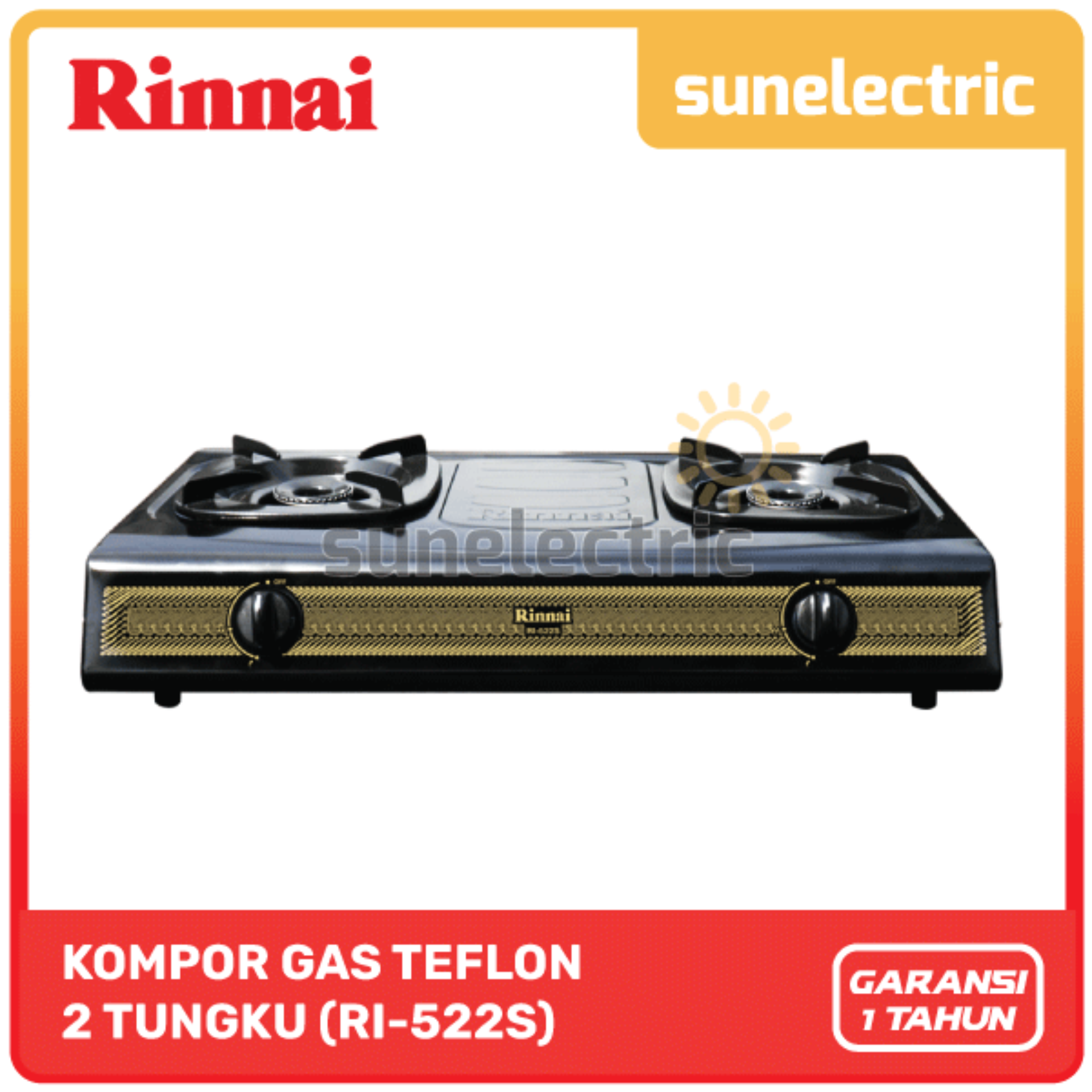 Rinnai RI 522 S Kompor Gas Stove Teflon 2 Tungku RI-522 S / RI522 S ...