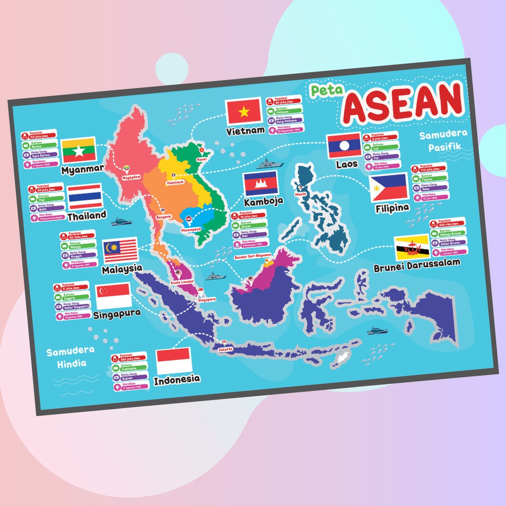 Poster PETA ASEAN Pendidikan Anak TK PAUD SD | Lazada Indonesia