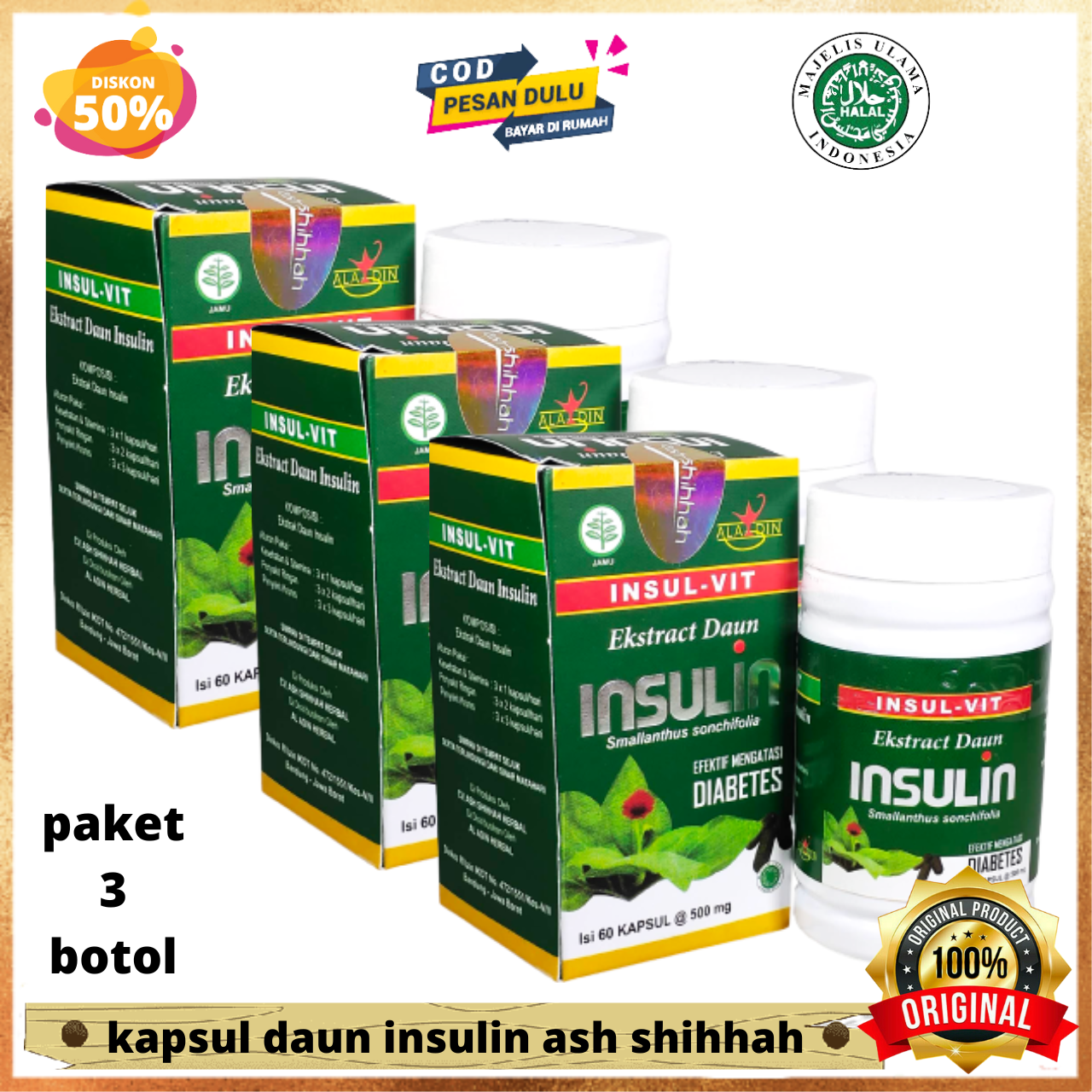Paket 3 Botol kapsul insulin Ekstrak Daun Insulin Atasi Diabetes Kapsul ...