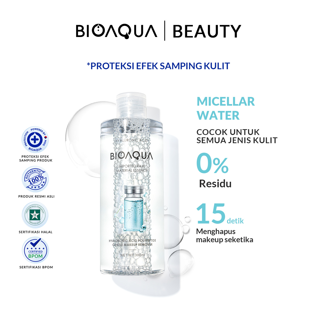 【BPOM】BIOAQUA Makeup Remover Hyaluronic Acid Polypeptide Gentle ...