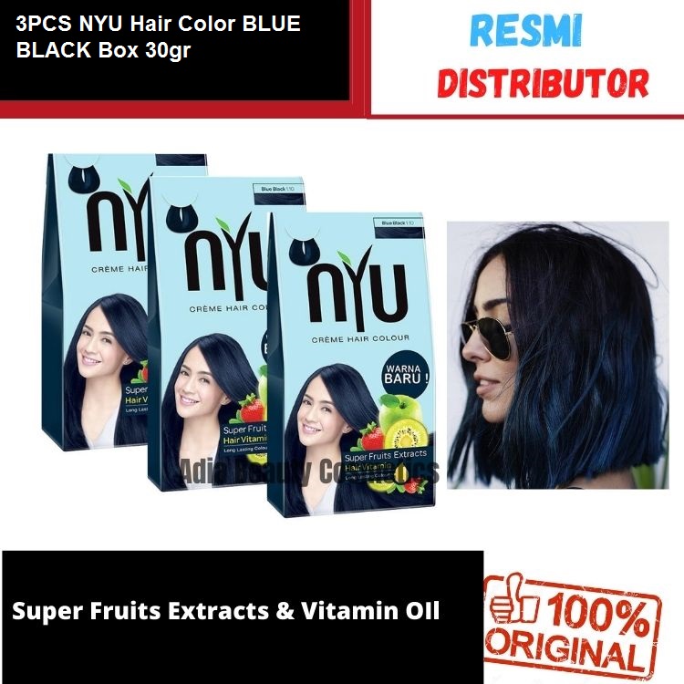 Paket 3Pcs NYU Hair Color Blue Black 30 gram Box / Pewarna Rambut ...