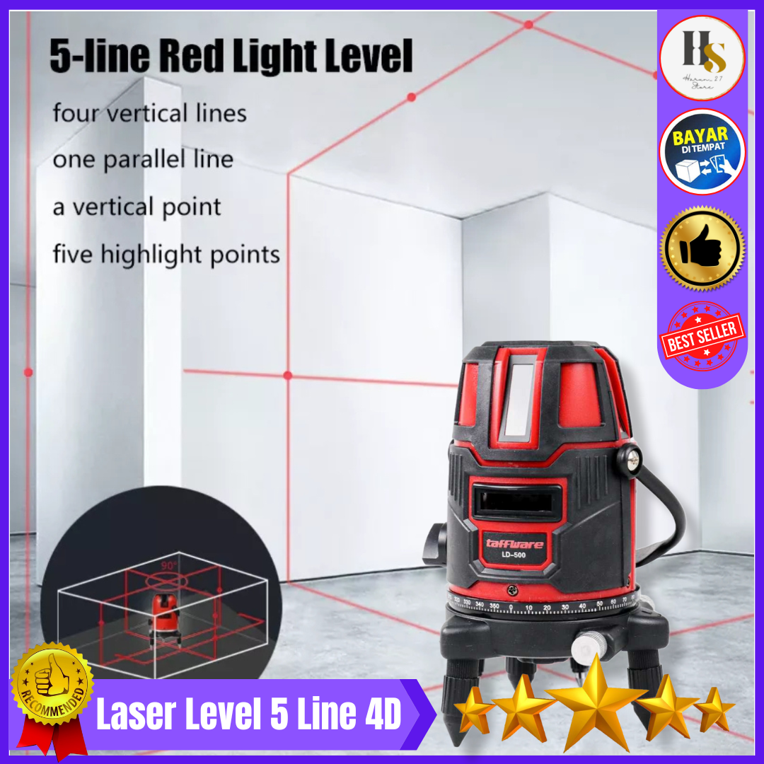 PROMO Taffware Mesin Laser Level Self Leveling 4D 5 Line Laser Red Beam ...
