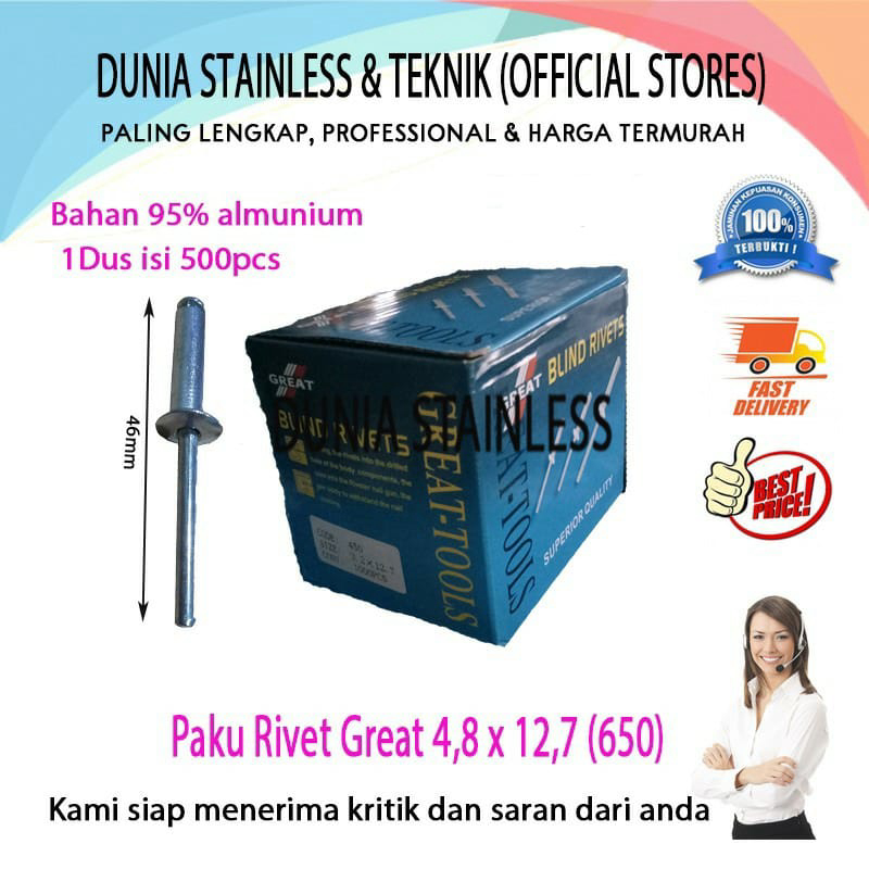 Paku Rivet Great 650 ( 4,8x12,7) 500pcs | Lazada Indonesia