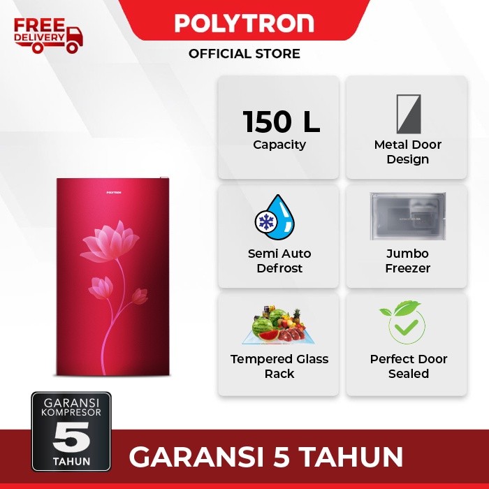 POLYTRON Kulkas 1 Pintu Metallic 150 Liter PRB 159R | PRB-159 R Low Wat ...