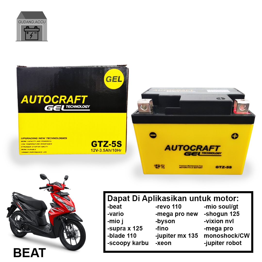 Aki motor murah honda beat accu GTZ5S aki autocraft gel berkualitas ...