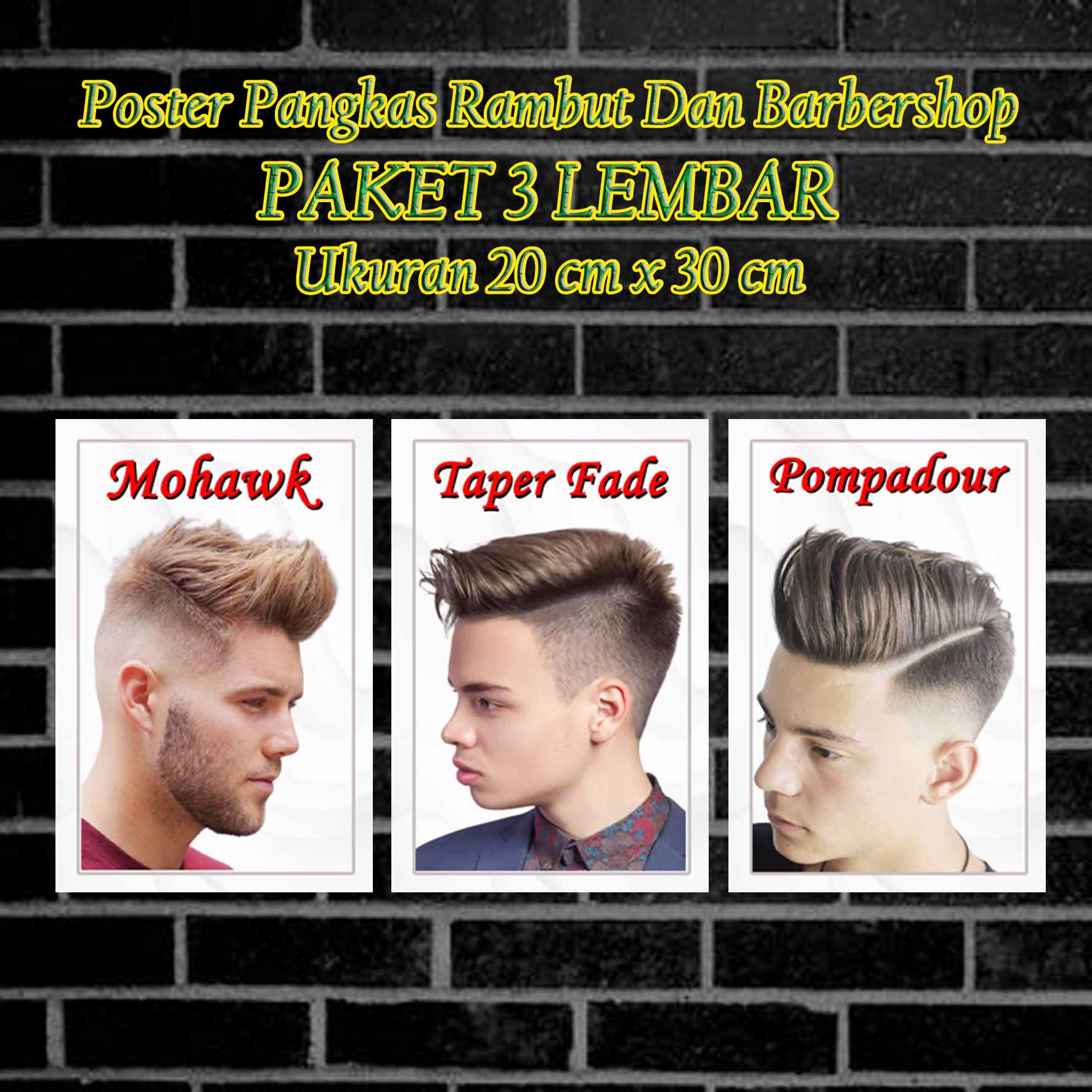 Poster model pangkas rambut dan barbershop bingkai MDF ukuran 20cm x ...