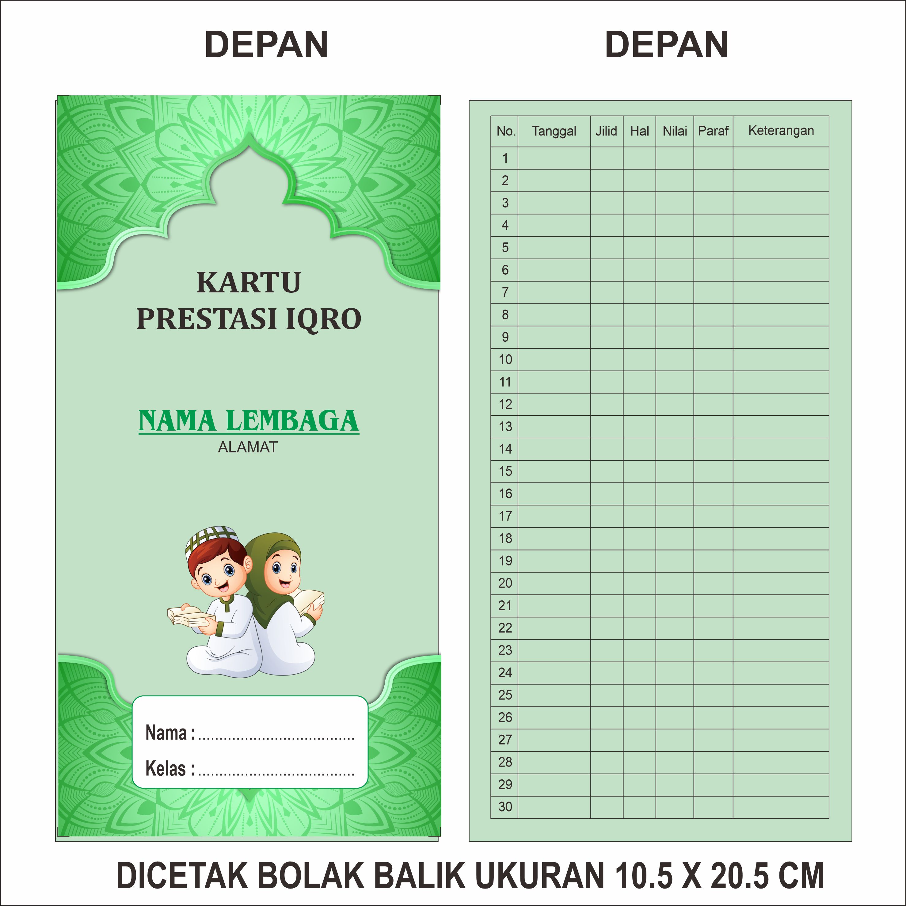 KARTU PRESTASI IQRO ISI 12 LBR / PRESTASI SANTRI MENGAJI TPA / TPQ ...