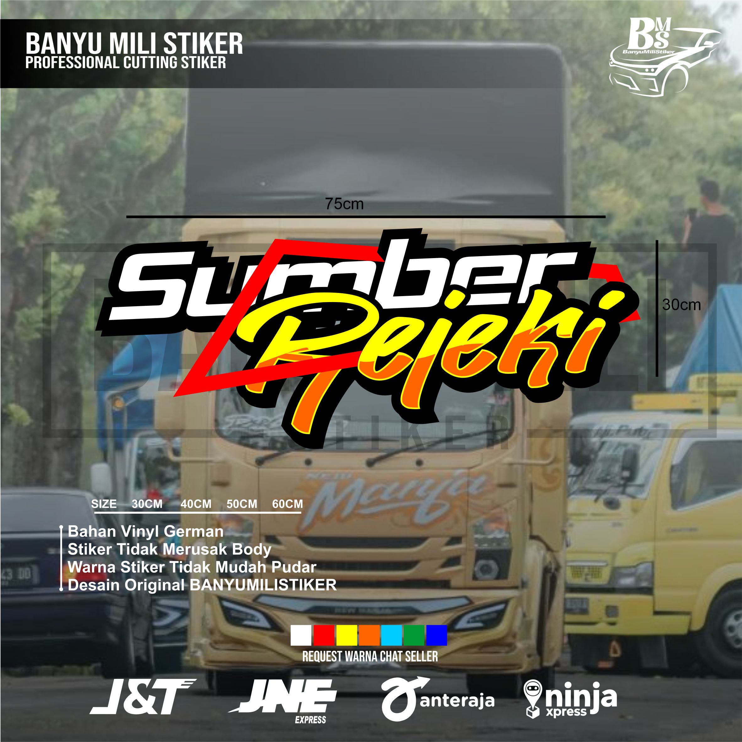 Stiker truk sumber rejeki sticker cutting variasi cabin depan truk ...