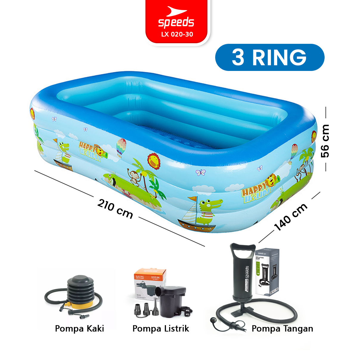 SPEEDS Kolam Renang Bermain 210cm Anak Kolam Portable Kolam Air Kolam ...