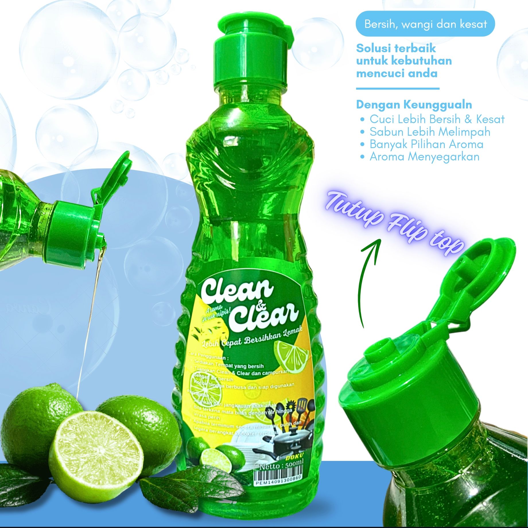 CLEAN & CLEAR SABUN CUCI PIRING 500ML BERSIH KESAT BUSA MELIMPAH DAN ...