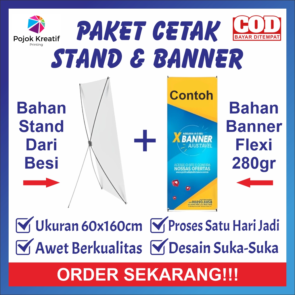 Paket Cetak Stand Penyangga Kerangka Tripod X Banner Benner Spanduk ...