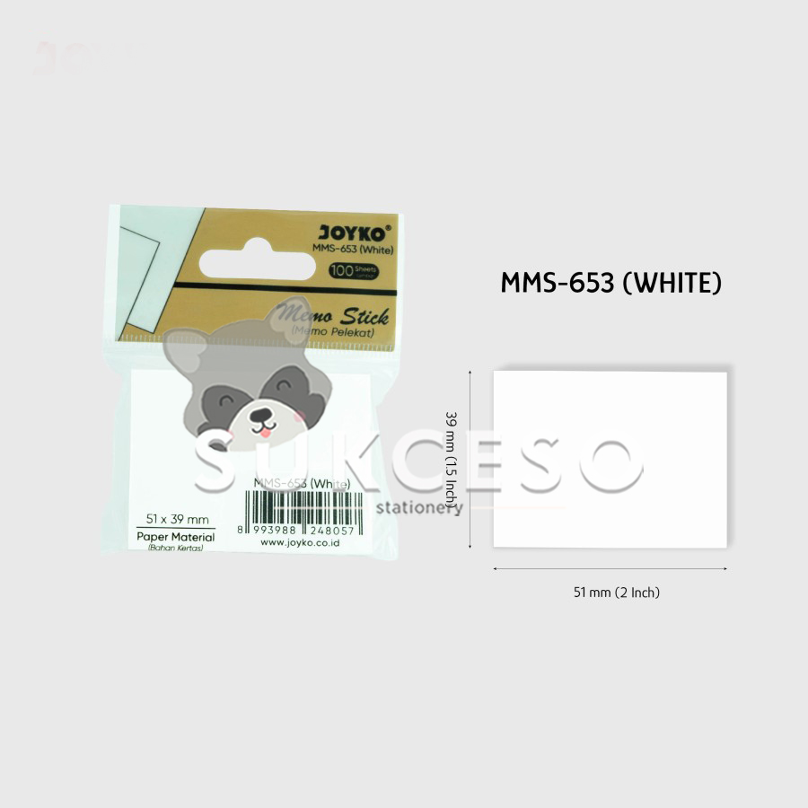 Joyko Memo Stick MMS-653 White Sticky Notes Polos Kecil Isi 100 Lembar ...