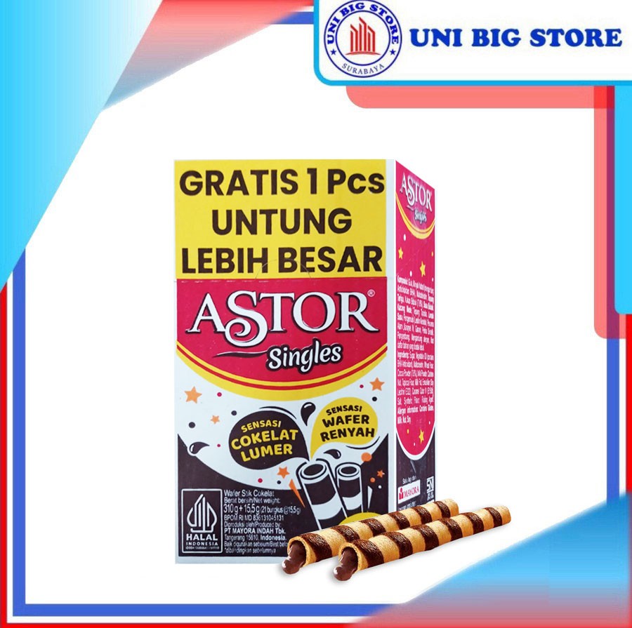 Astor Singles Wafer Stick Chocolate 15 gr x 20 pcs BOX Coklat Single ...